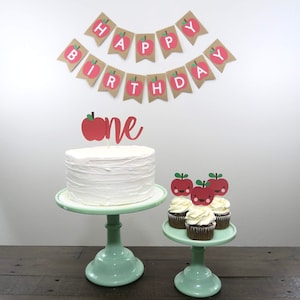 Apple Happy Birthday Banner - Apple Theme Party Decor - Etsy