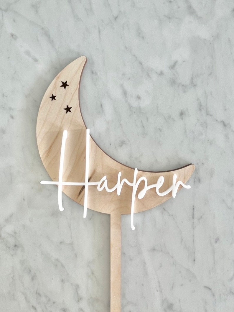 Personalized Crescent Moon Cake Topper Two the Moon Theme - Etsy