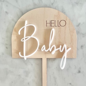 Hello Baby Wood & Acrylic Cake Topper - Baby Shower Cake Topper, Gender ...