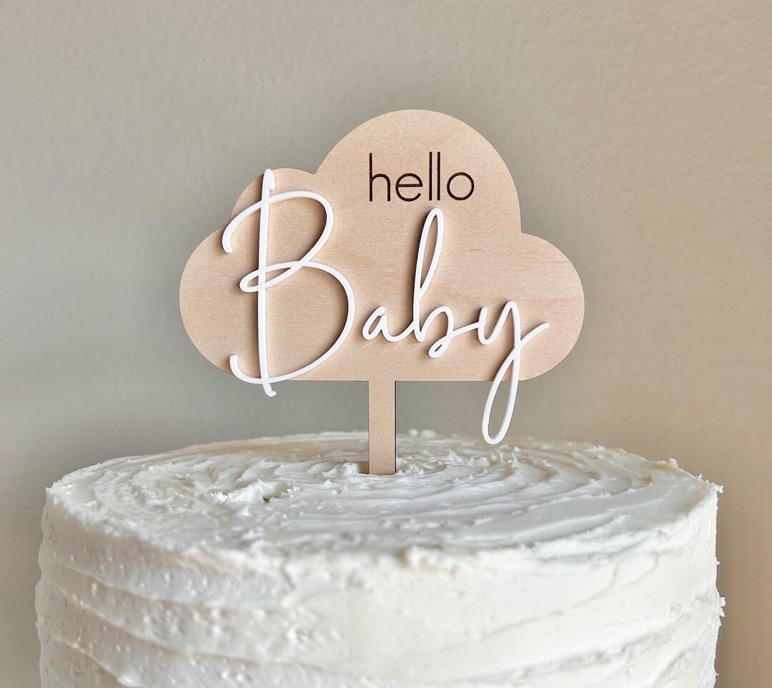 Hello Baby Wood & Acrylic Cake Topper, Baby Shower Cake Topper, Gender ...