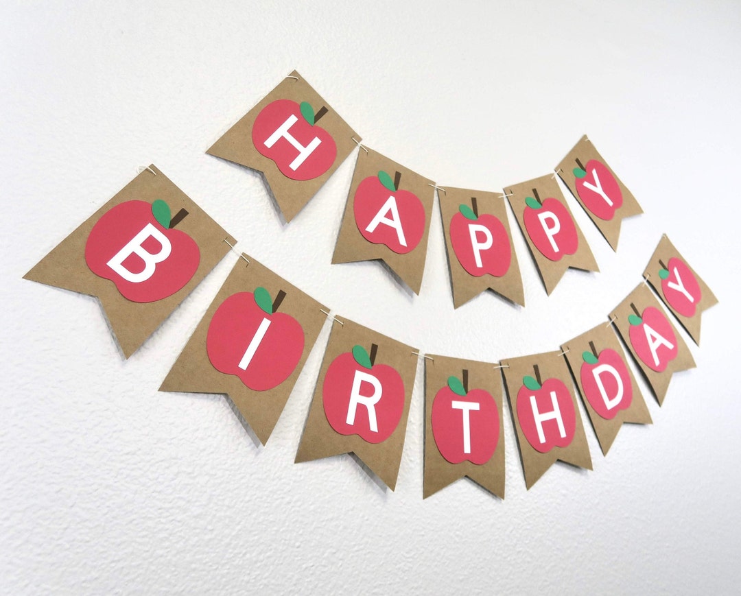Apple Happy Birthday Banner - Apple Theme Party Decor - Etsy