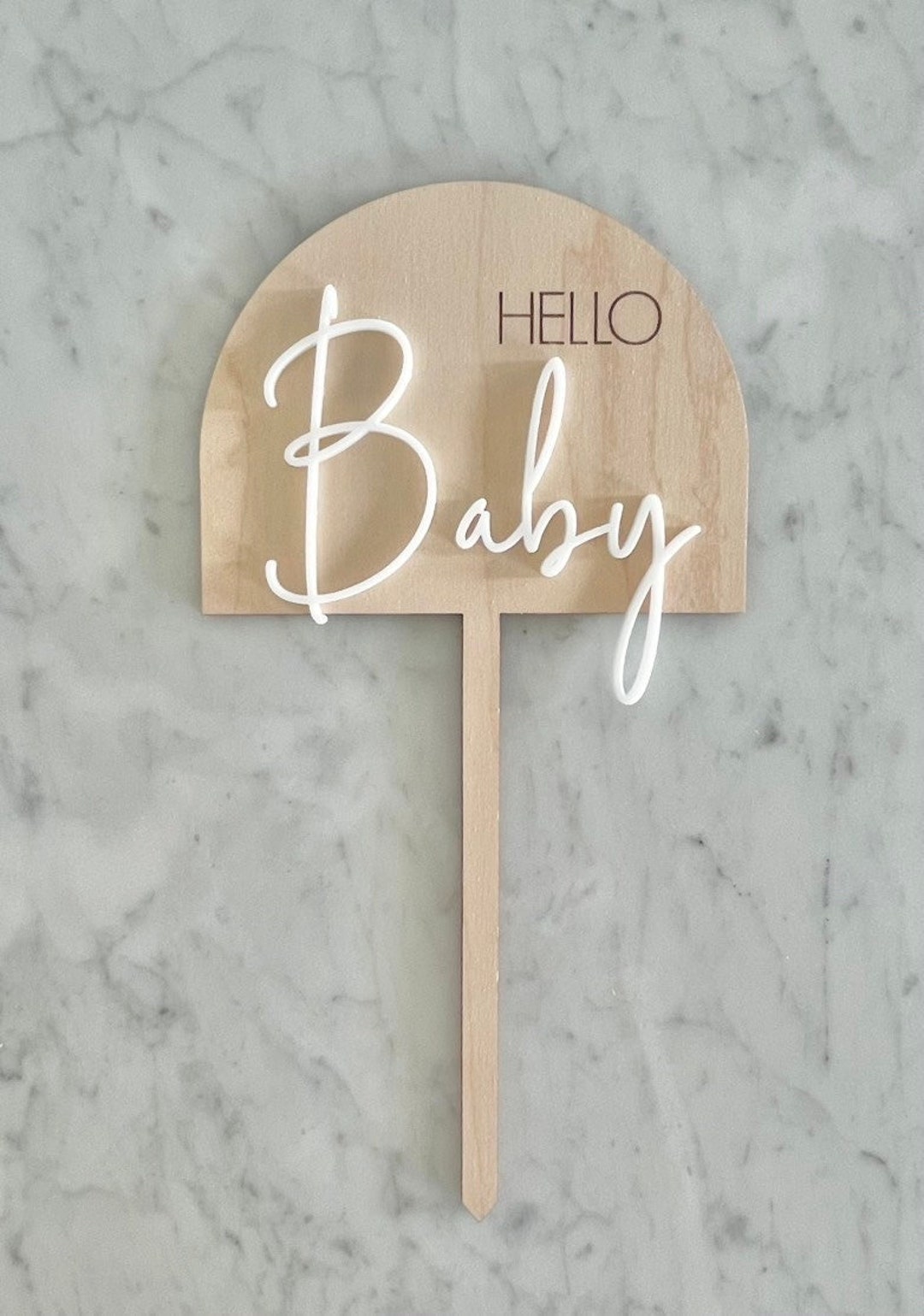Hello Baby Wood & Acrylic Cake Topper, Baby Shower Cake Topper, Gender ...