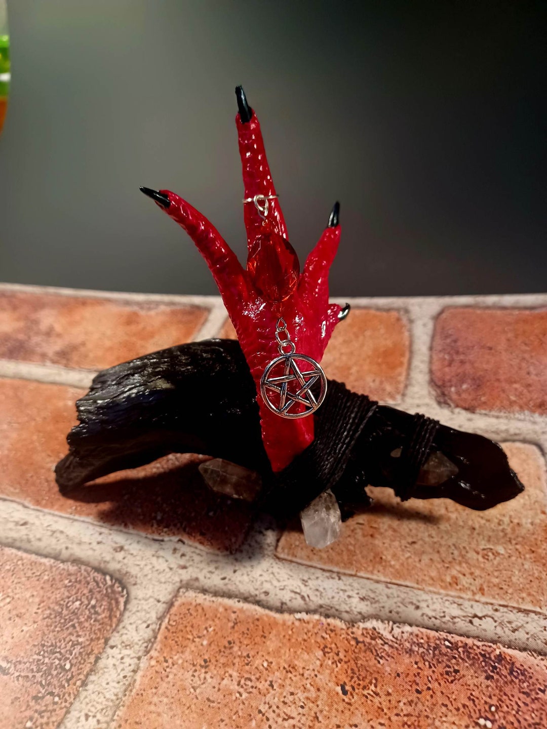 Red Fire Amulet /chicken Foot /voodoo/ Stand - Etsy