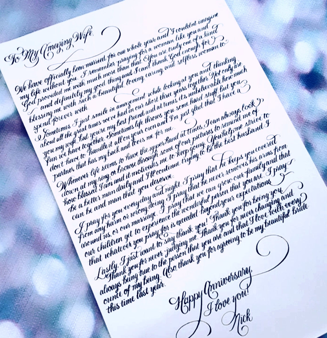 One Year Custom Calligraphy Anniversary Gift Elegant - Etsy