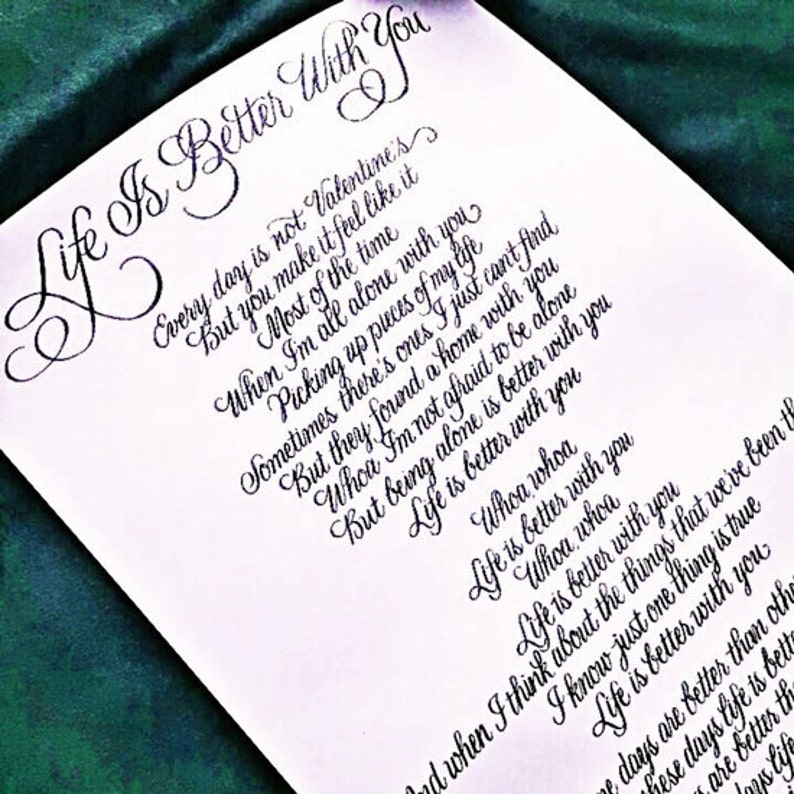 Custom Calligraphy Song Elegant Flourished Handwritten Song - Etsy