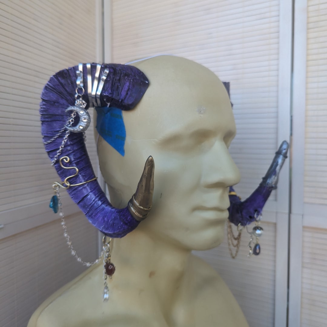 Decorated Ram Horn Headdress - Fancy, Bejeweled Horns for Tieflings ...