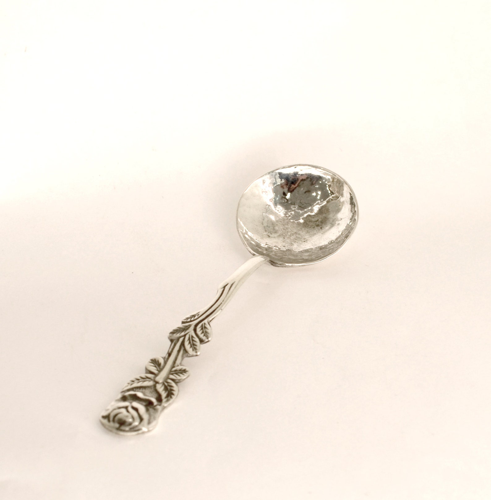 Personalized Sterling Silver Hammered Rose Spoon Rose handle | Etsy