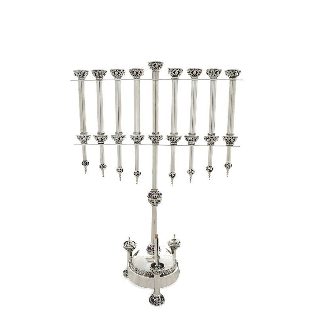 Large Handmade Hanukkah Menorah in Neo-gothic Style & Yemenite Filigree ...