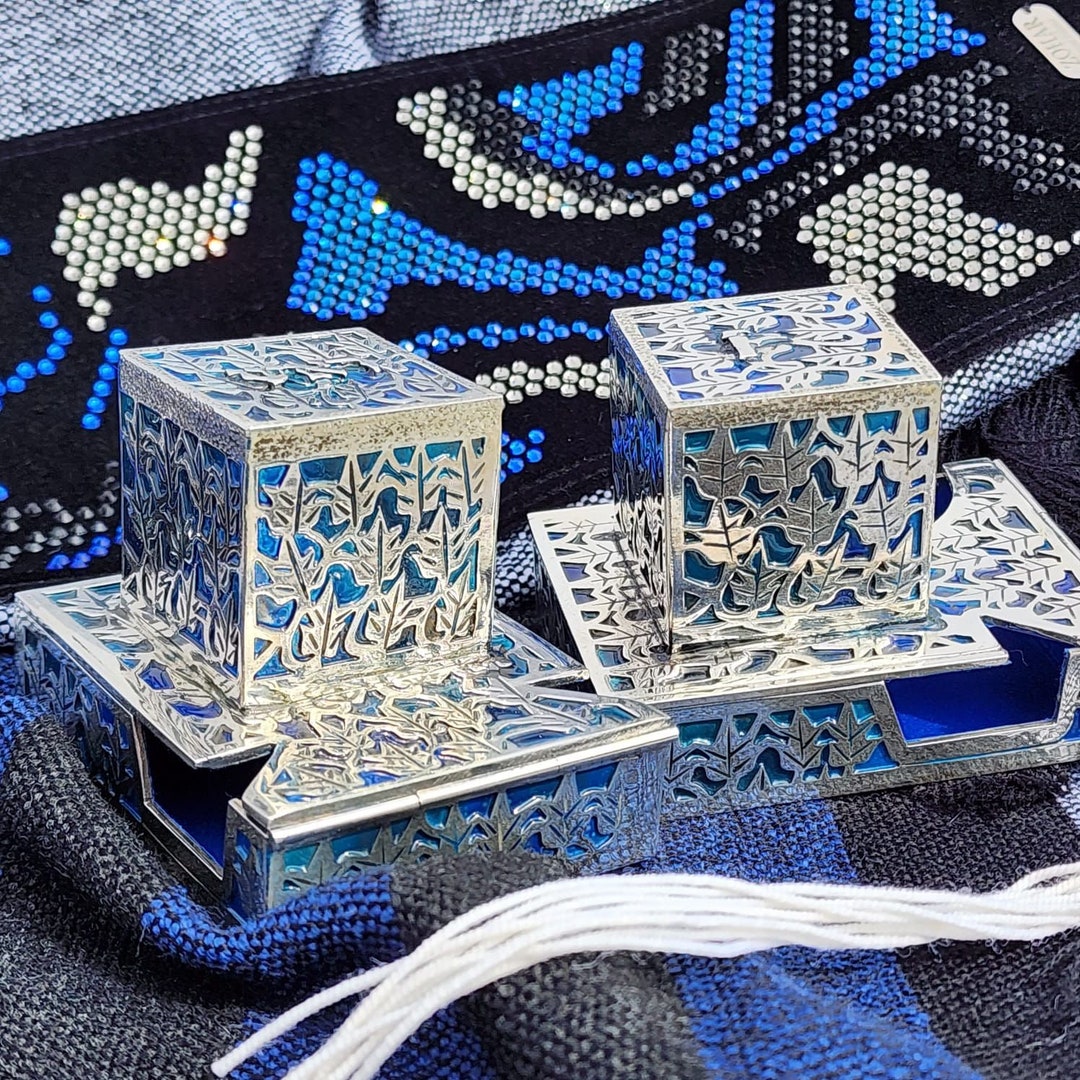 Personalized Blue Enamel Tefillin Covers From Sterling Silver - Etsy