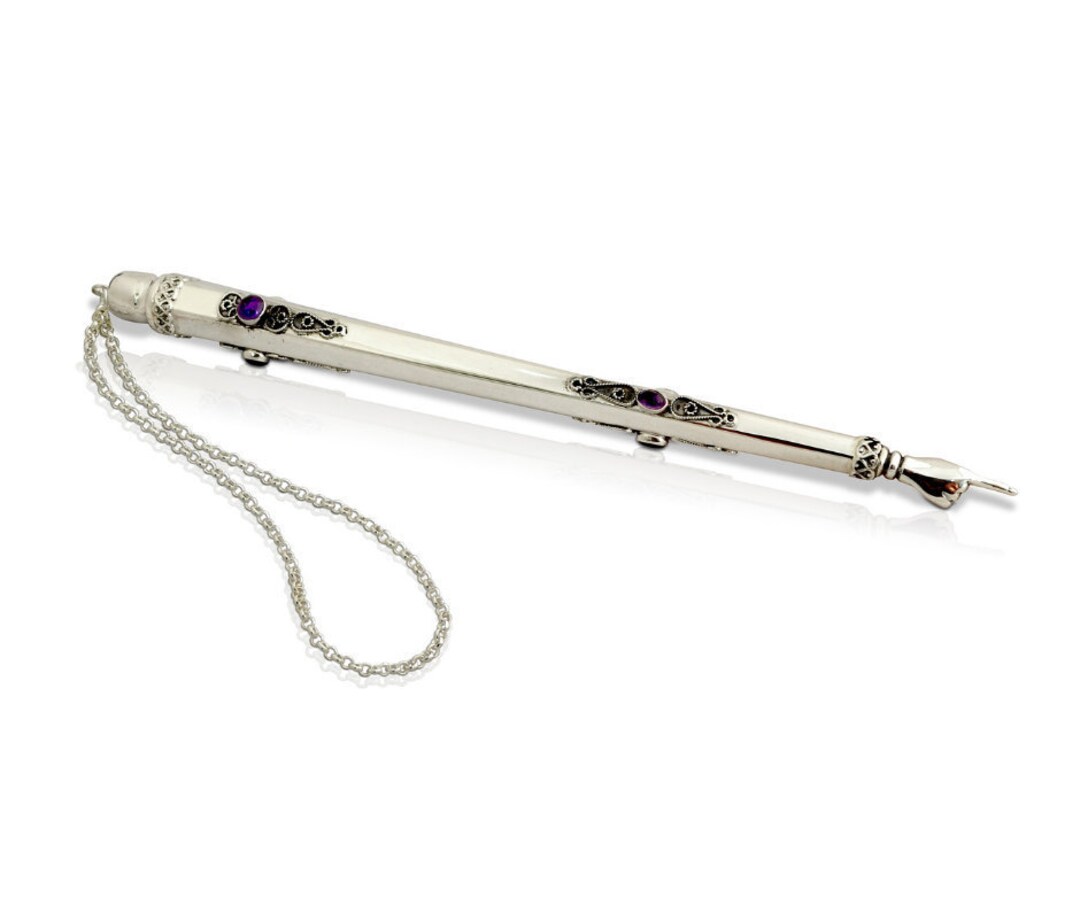 Custom Stones Torah Pointer Made of Sterling Silver, Jewish Bar Mitzvah ...