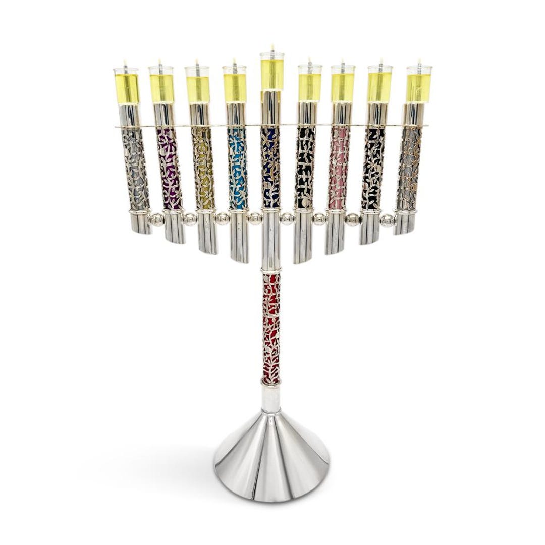 Extra Large Designer Sterling Silver Menorah With Leaf and Pomegranate ...