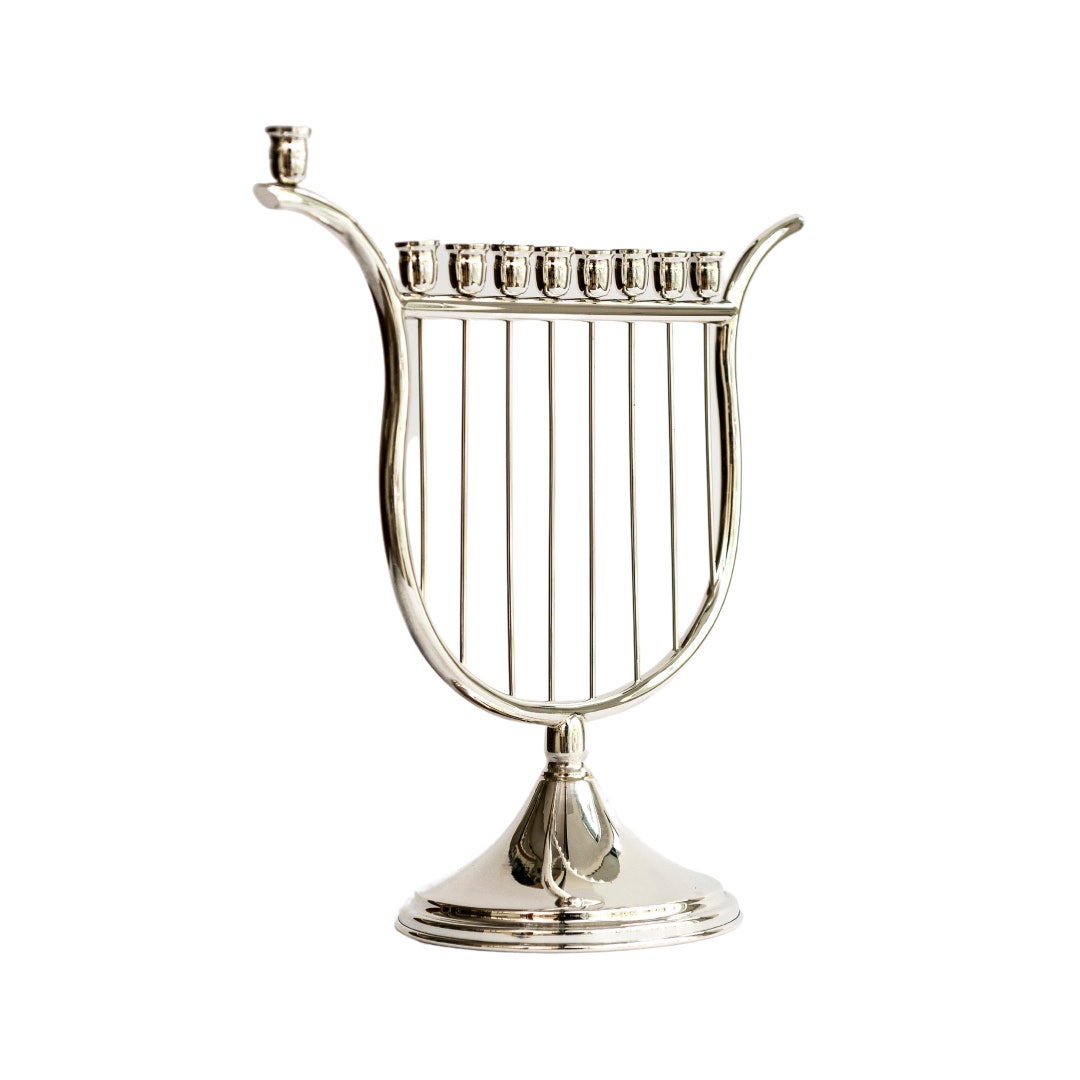 Harp-shaped Sterling Silver Hanukkah Menorah / Chanukiah / Silver ...