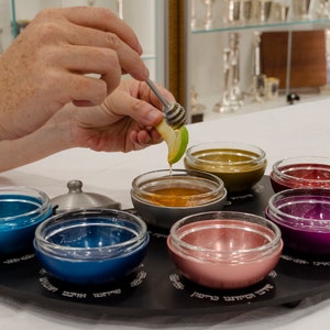Colorful Jewish New Year Serving Tray With Removable Bowls & Engraved ...