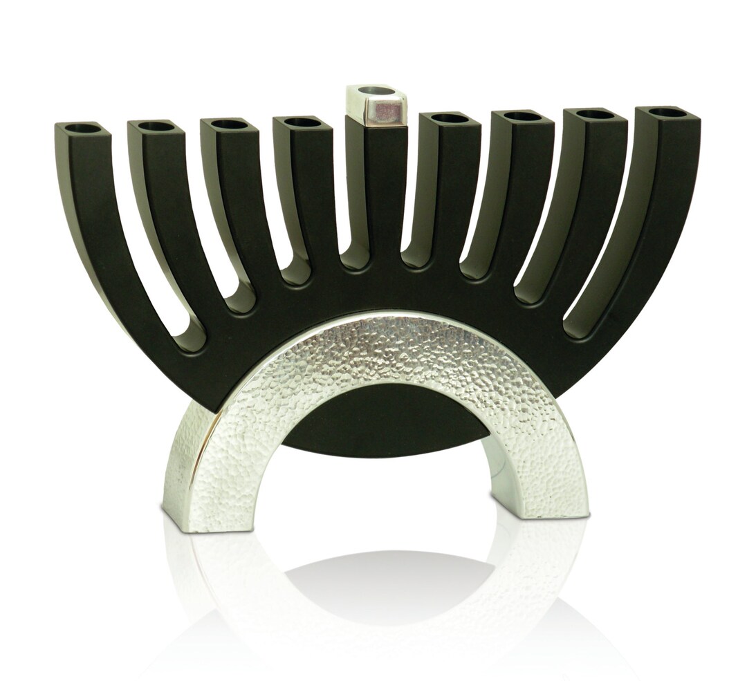 Aluminum Hanukkah Lamp & Sabbath Candlesticks With Hammered Finish and ...