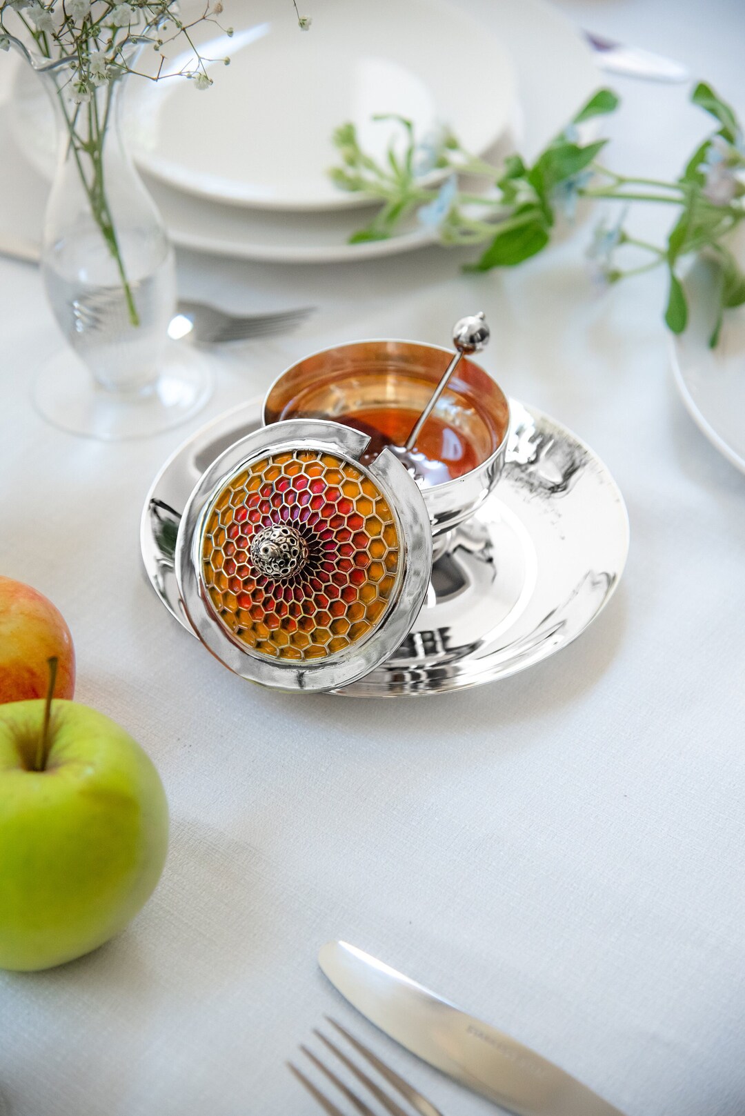 Orange and Red Honeycomb Honey Dish Crafted From Sterling Silver ...