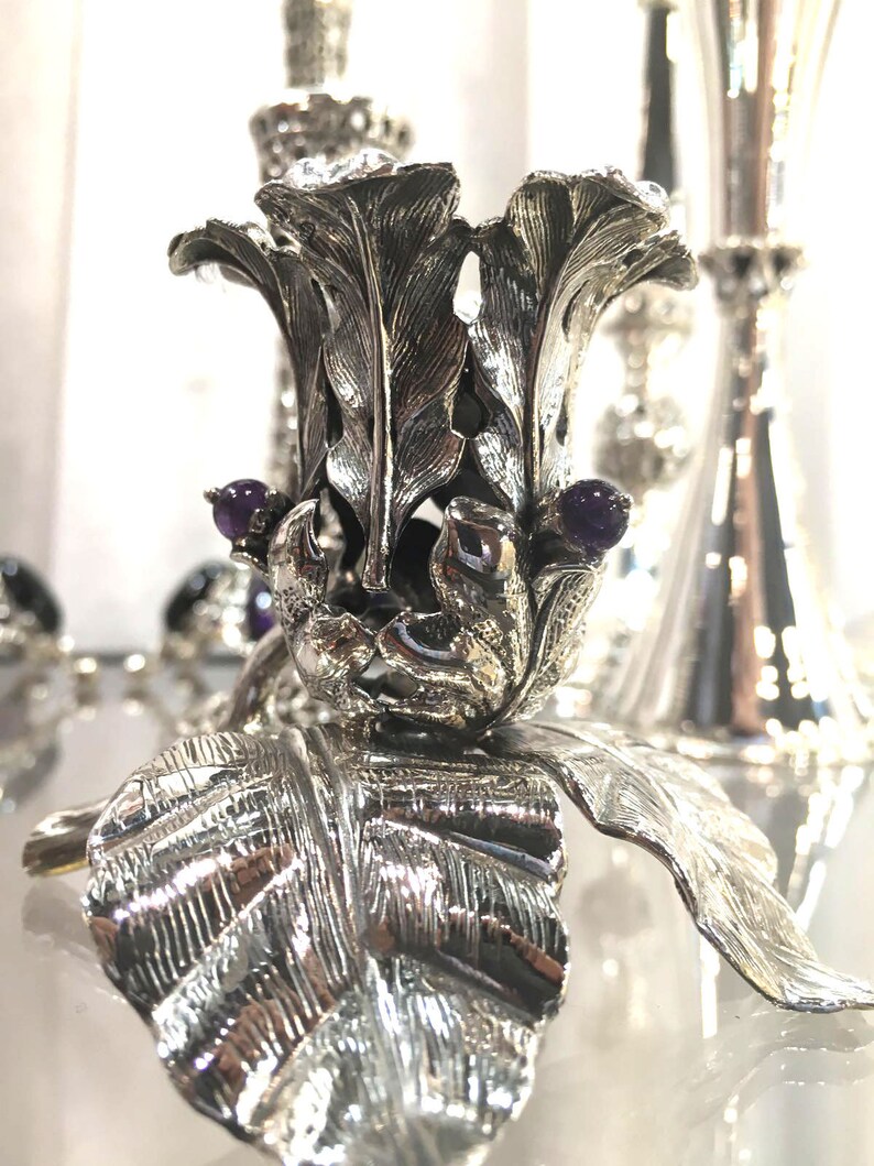 Blossoming Flower Candlesticks Made of 925 Sterling Silver With Natural ...