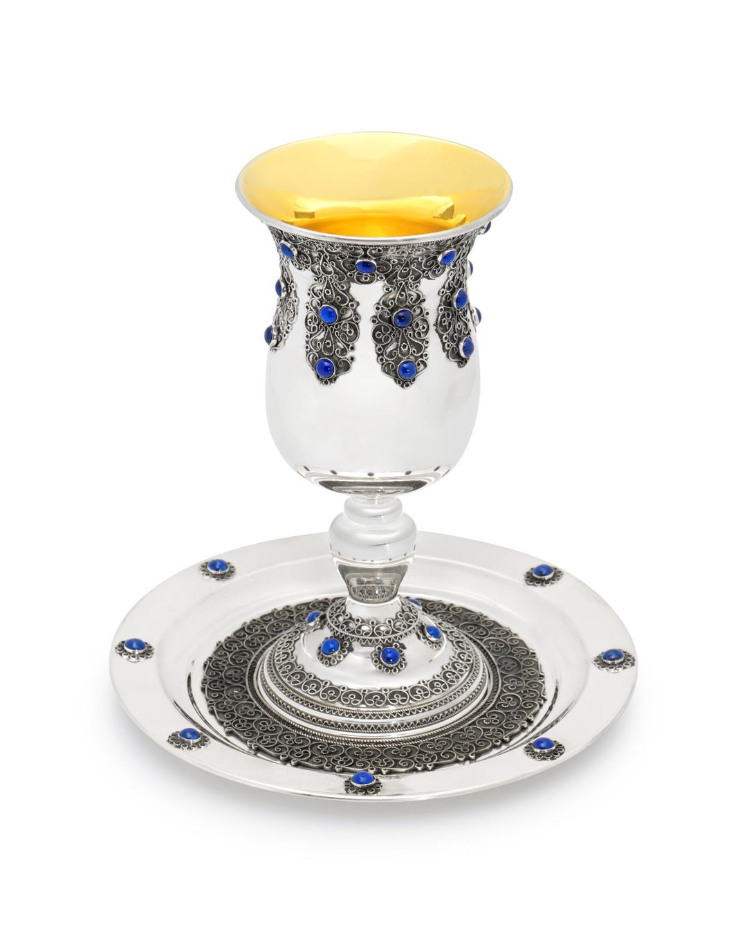 Timeless Silver Elijah Cup and Plate Set With Detailed Filigree and ...