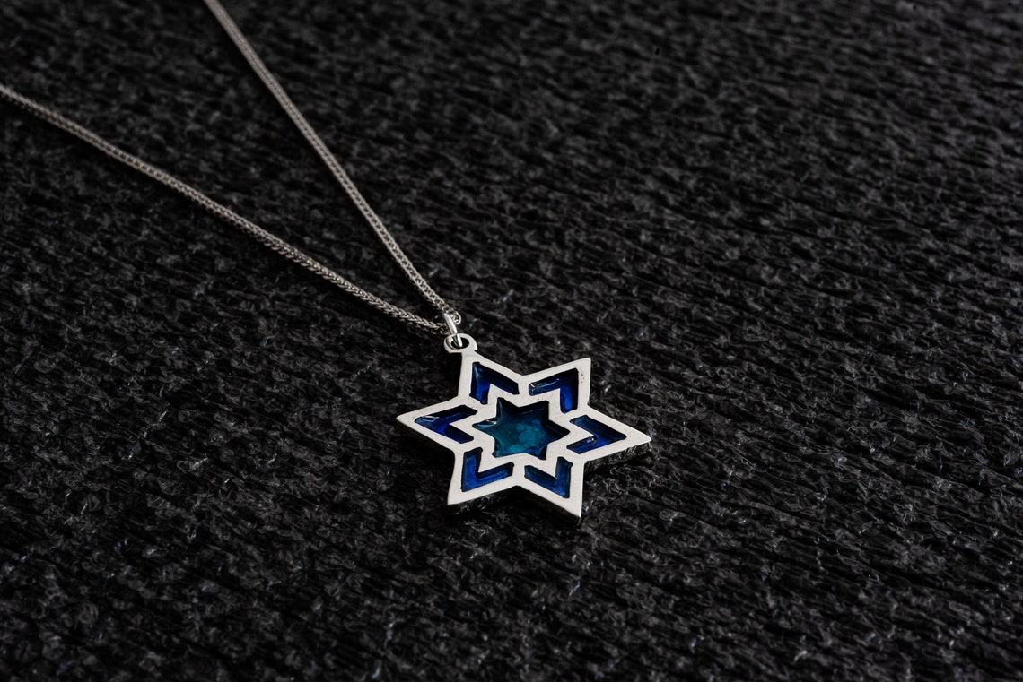 Stunning Petite Blue Star of David Necklace Crafted in Sterling Silver ...