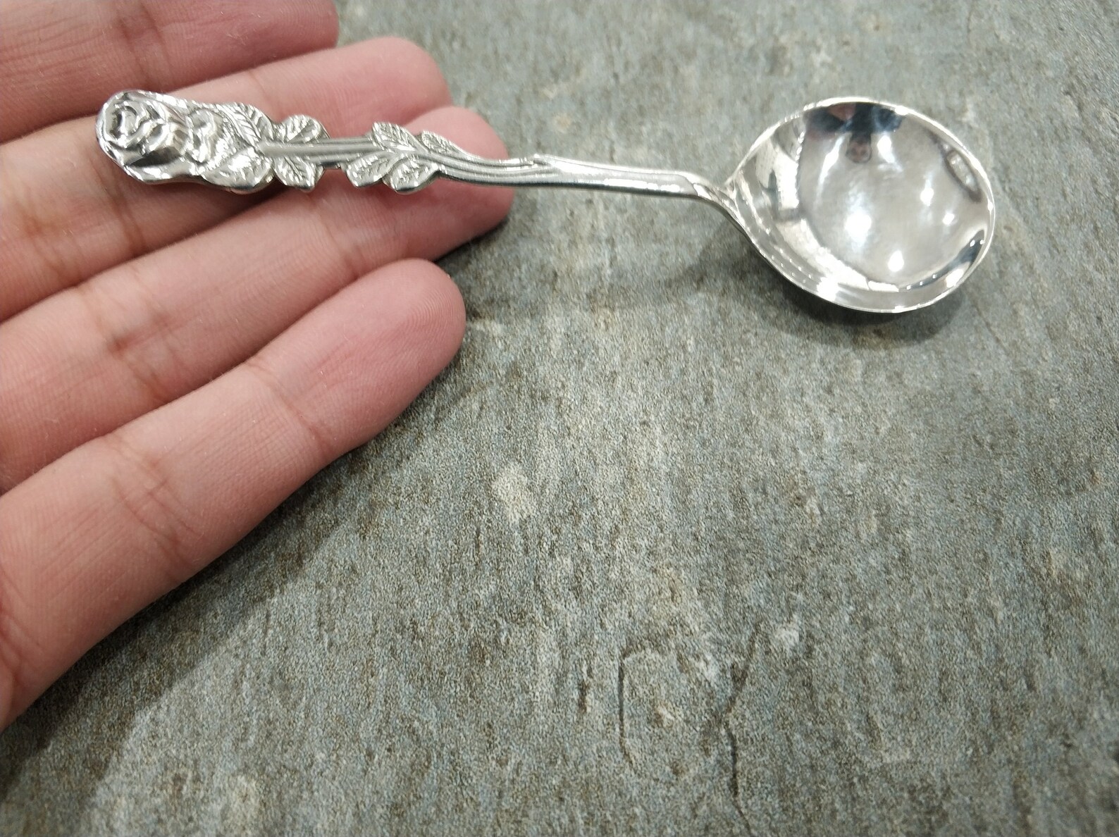 Personalized Sterling Silver Hammered Rose Spoon Rose handle | Etsy