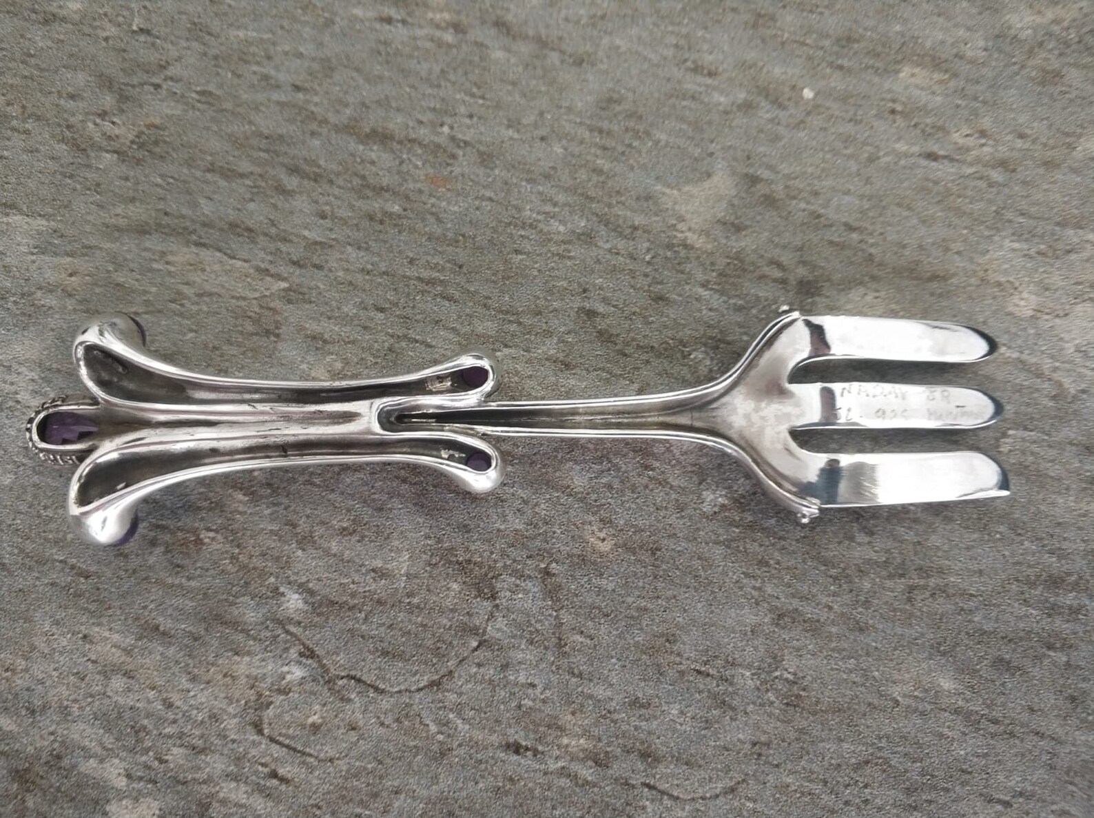 Textured & Unique 925 Sterling Silver Small Fork With Natural Amethyst ...