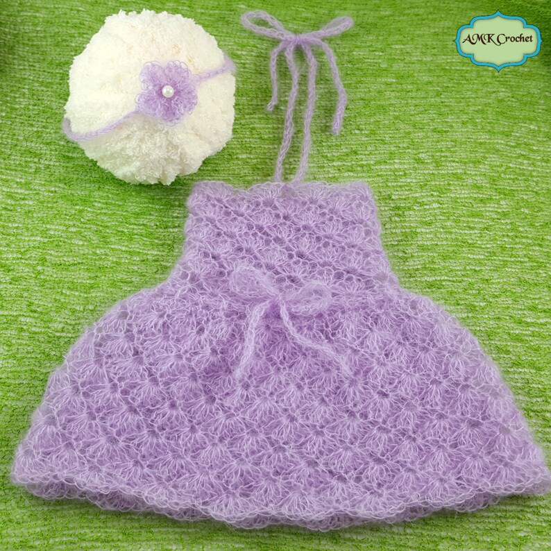 Pattern Crochet Newborn Baby Girl Mohair Lace Shell Dress - Etsy