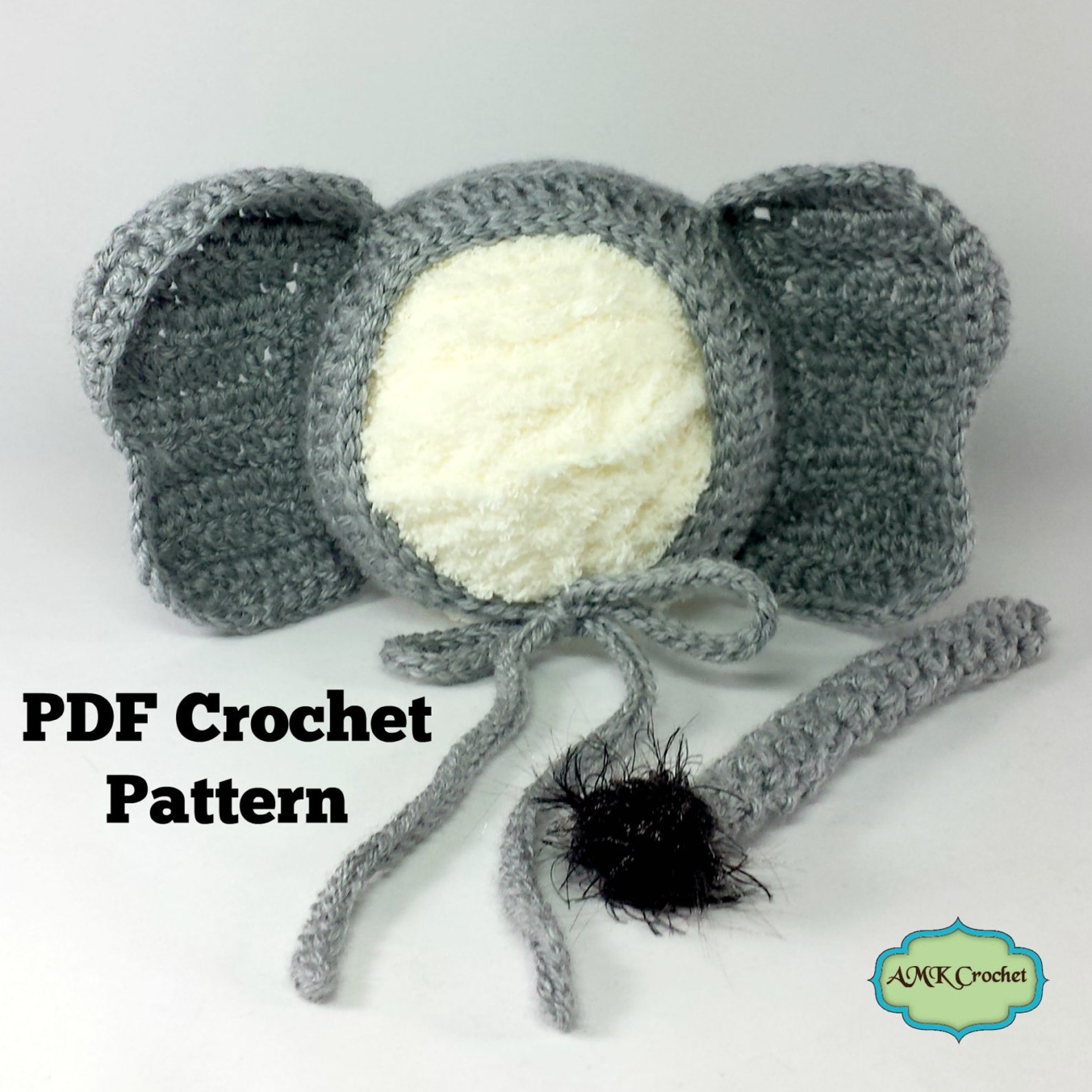 Crochet Pattern - Newborn Elephant Hat and Unattached Tail Photo Prop ...