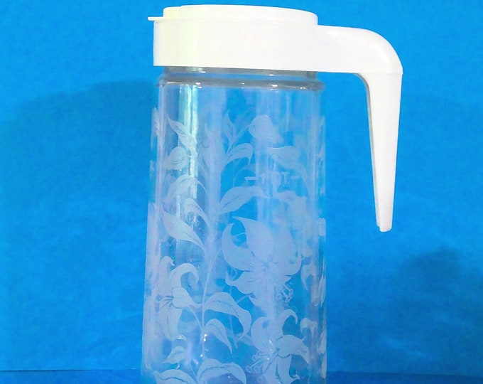 Vintage TANG Pitcher W Froster Floral Design, Plastic Lid, 1 Quart Size ...