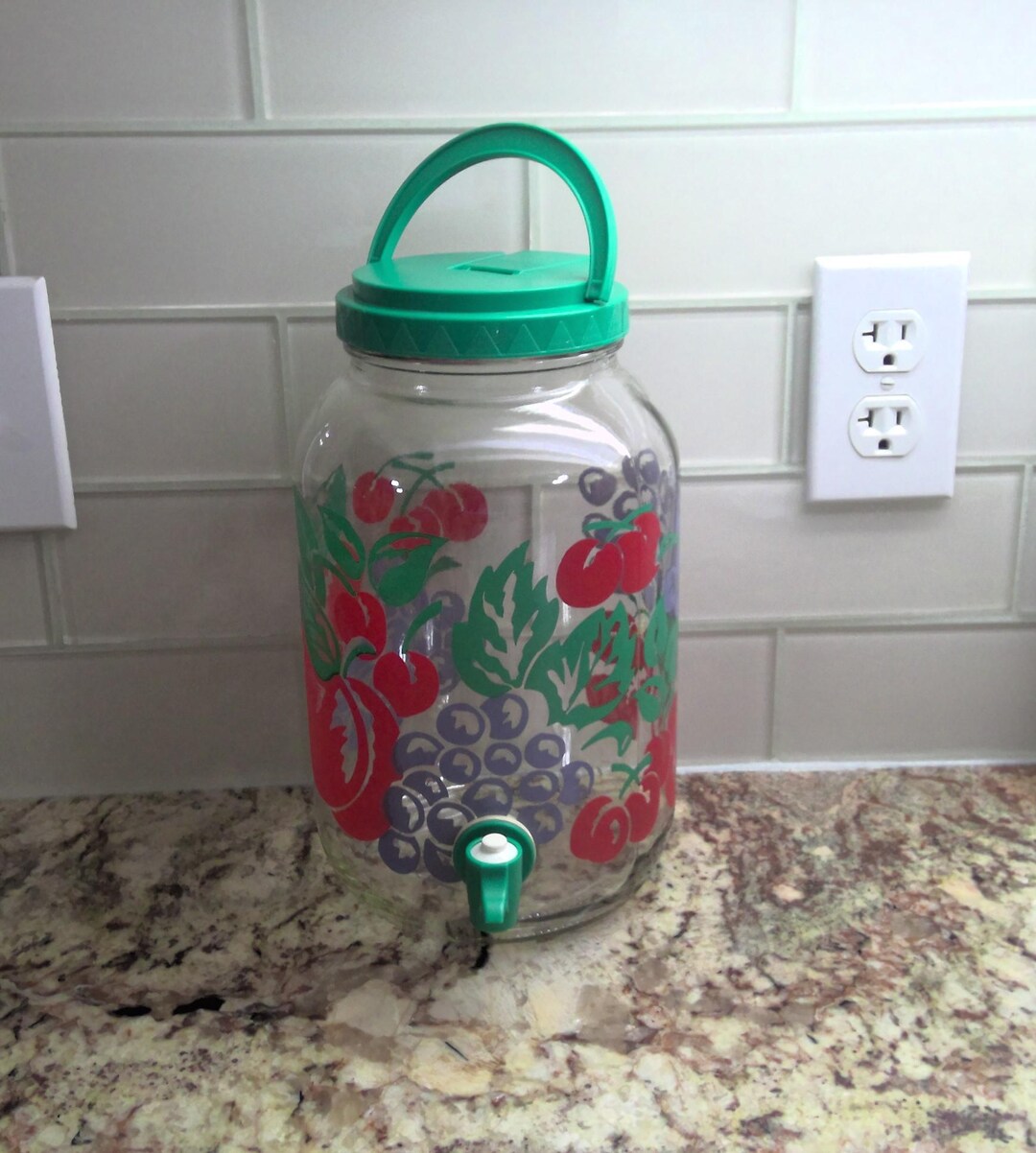 Golden Harvest Gallon Sun Tea Jar With Spigot, Fruit Motif, Green Lid ...