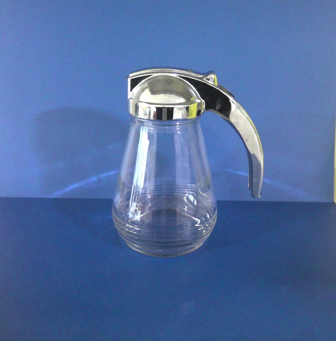 Glass Androck Syrup/honey Pitcher Dispenser W Chrome Metal Lid, Made in ...