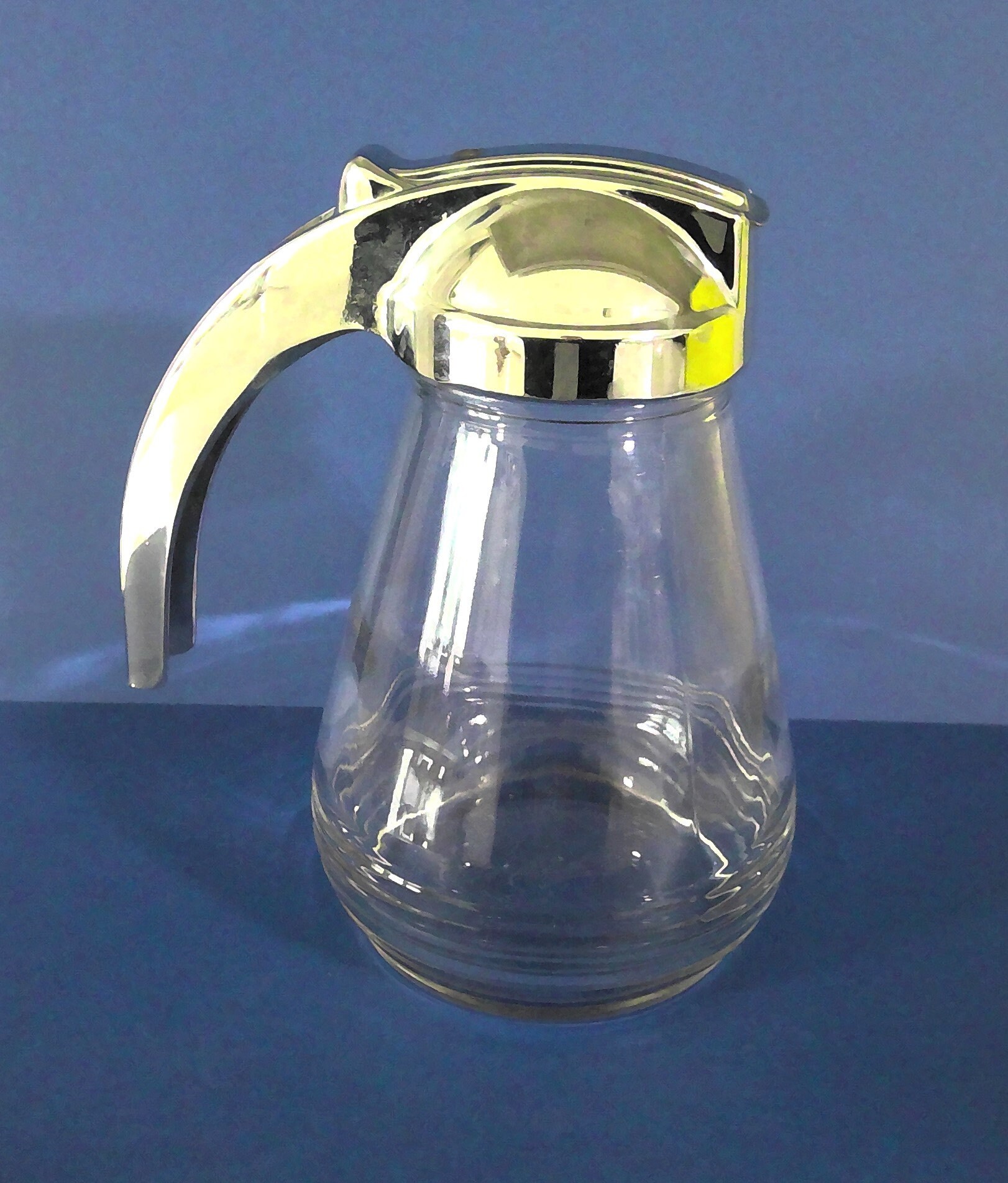 Glass Androck Syrup/honey Pitcher Dispenser W Chrome Metal Lid, Made in ...