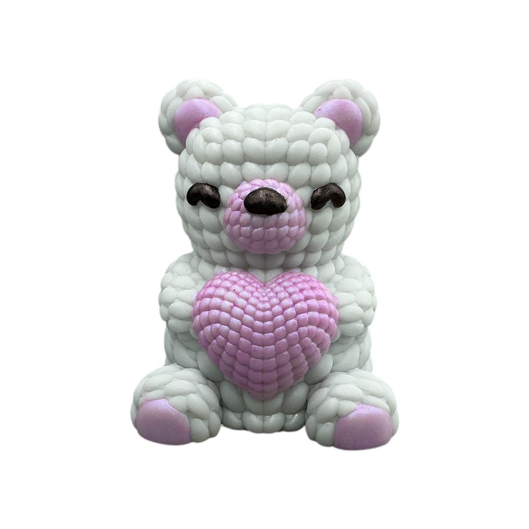Resin 3D Printed Knitted Teddy Bear With Pink Heart & Trinket Tray 6 ...