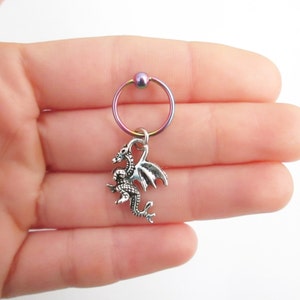 Rainbow Cartilage Hoop Piercing With Tiny Dragon | Etsy