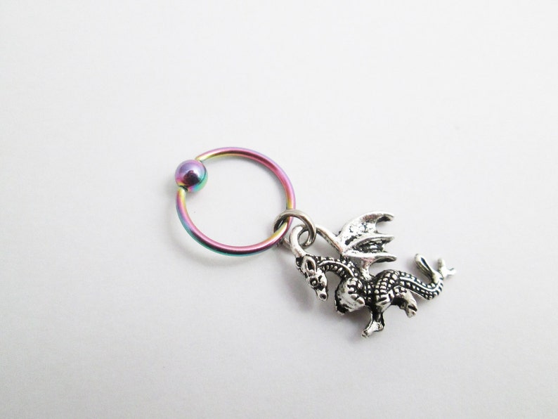 Rainbow Cartilage Hoop Piercing With Tiny Dragon | Etsy