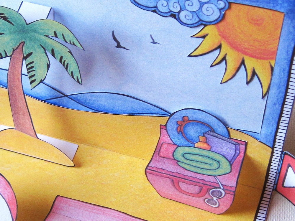 Day at the Beach: DIY Pop up Card & Envelope Set. Greeting Card ...