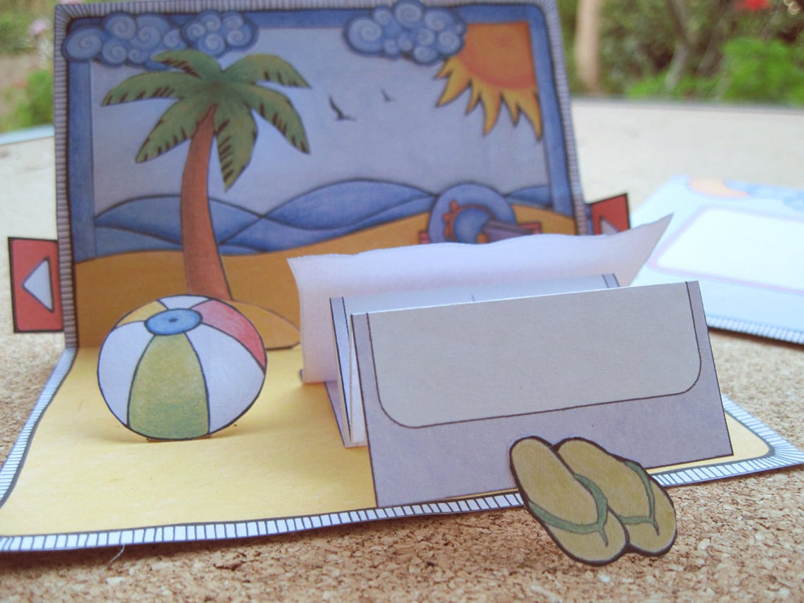 Day at the Beach: DIY Pop up Card & Envelope Set. Greeting Card ...