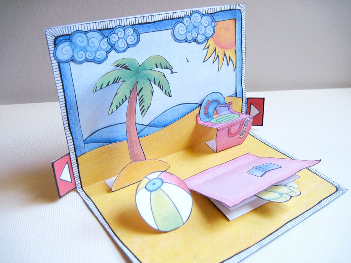 Day at the Beach: DIY Pop up Card & Envelope Set. Greeting Card ...