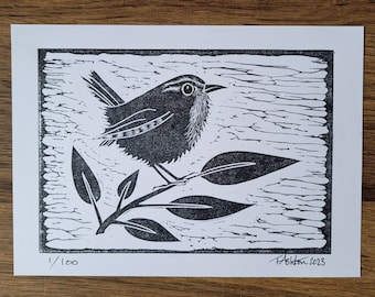 Wren Wren, Original Linocut, Hand-pulled Print, Jenny Wren, Bird ...