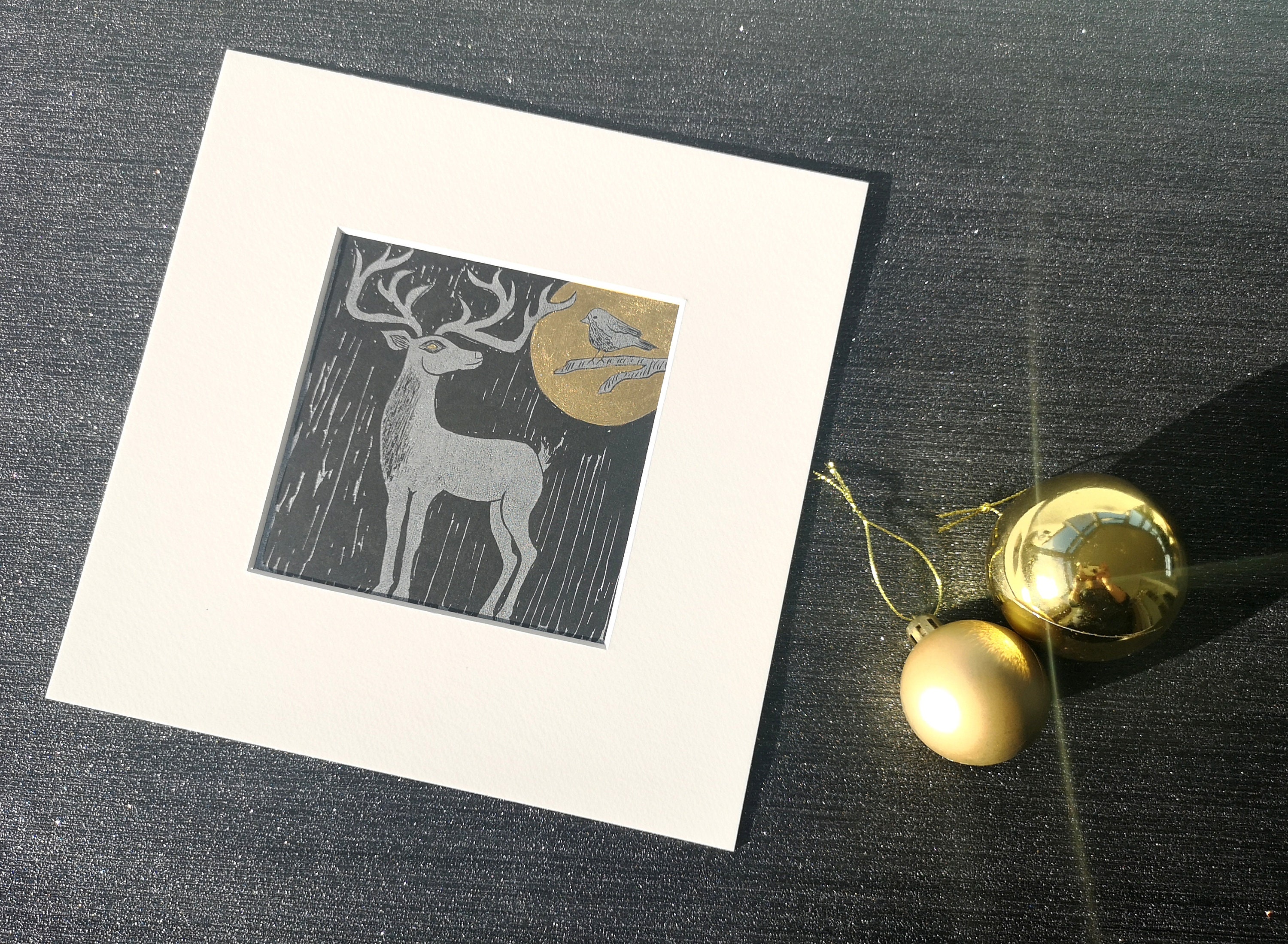 The Reindeer and the Robin Linocut Print Hand-embellished With Gold ...