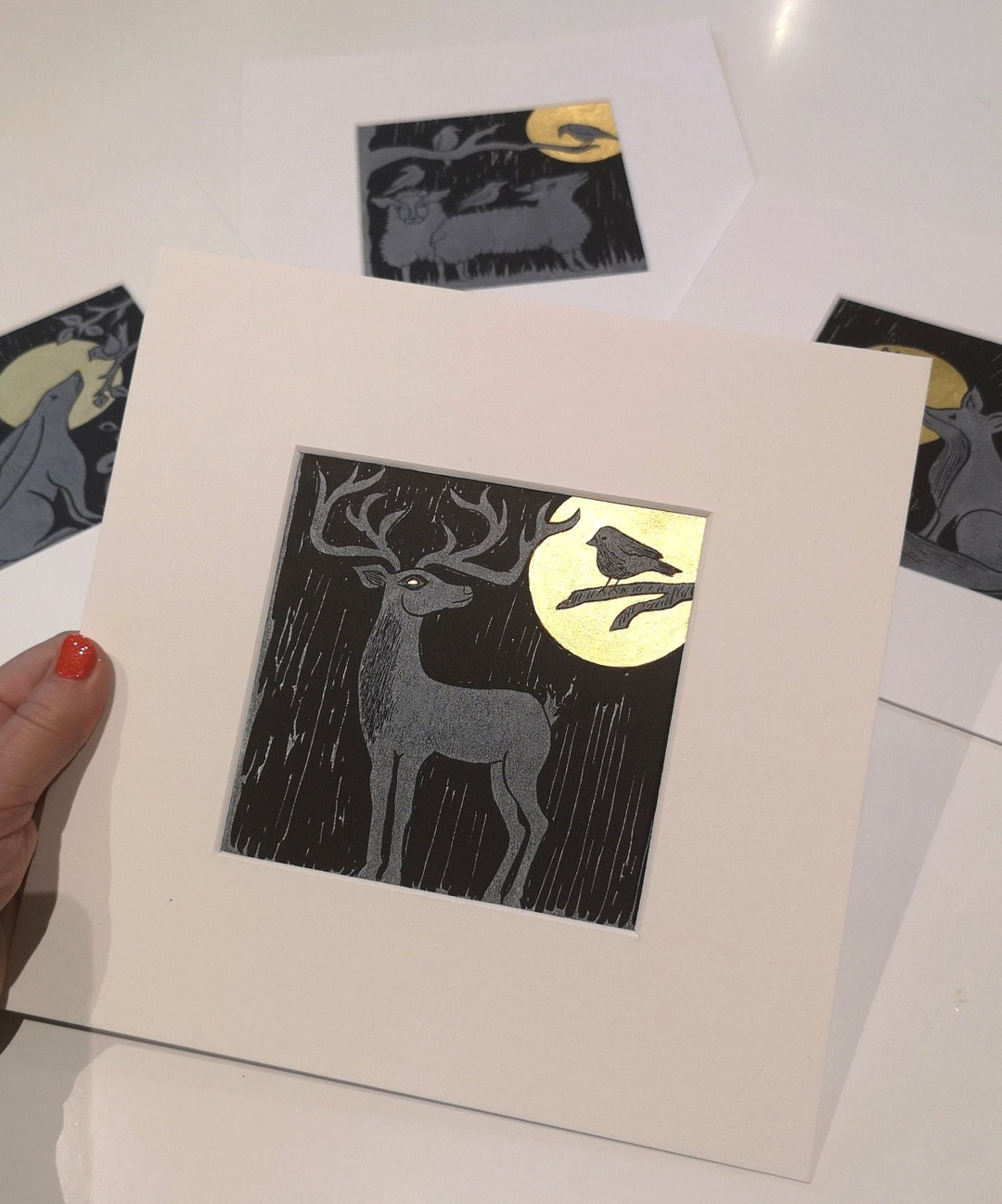 The Reindeer and the Robin Linocut Print Hand-embellished With Gold ...