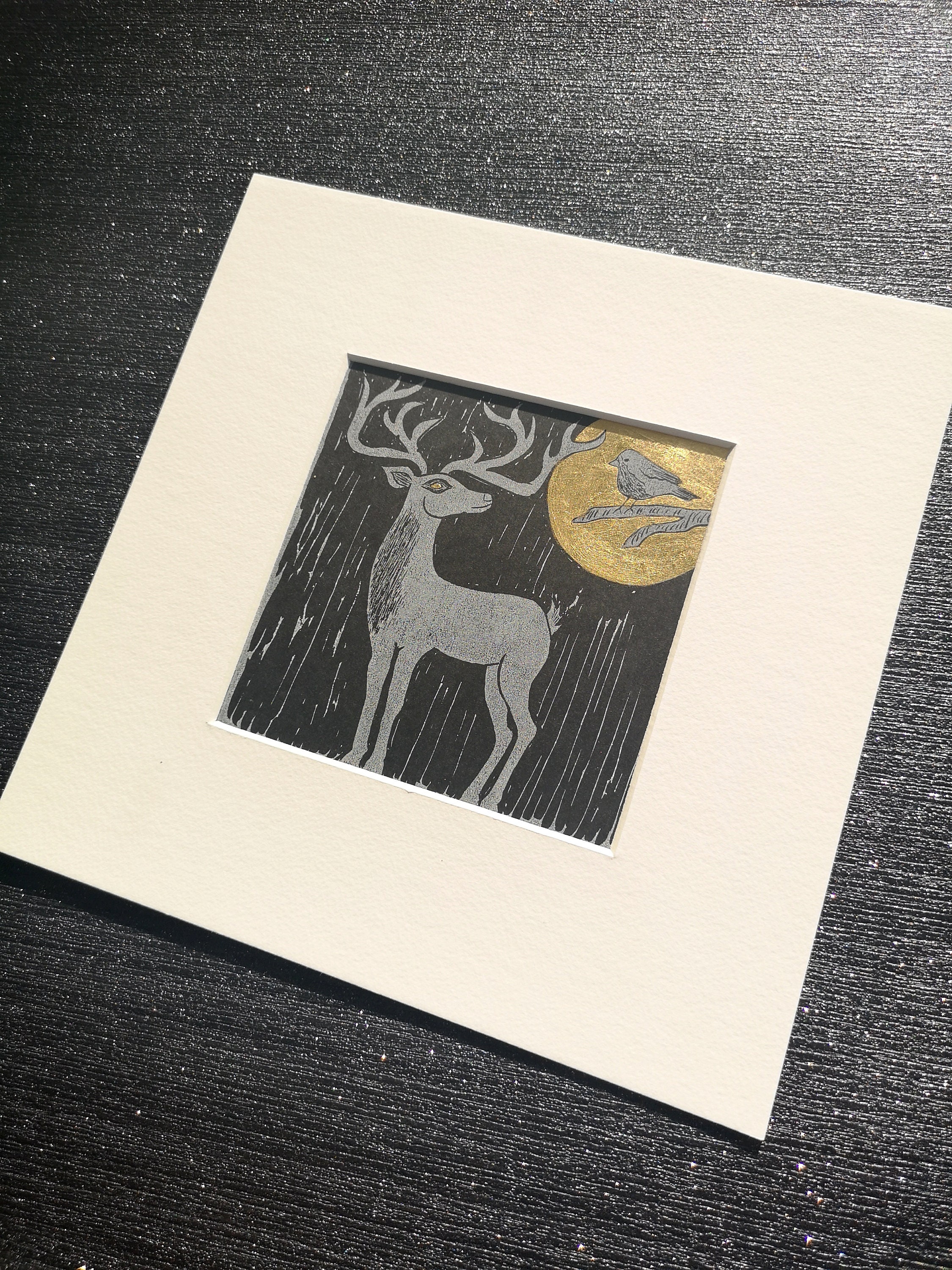 The Reindeer and the Robin Linocut Print Hand-embellished With Gold ...