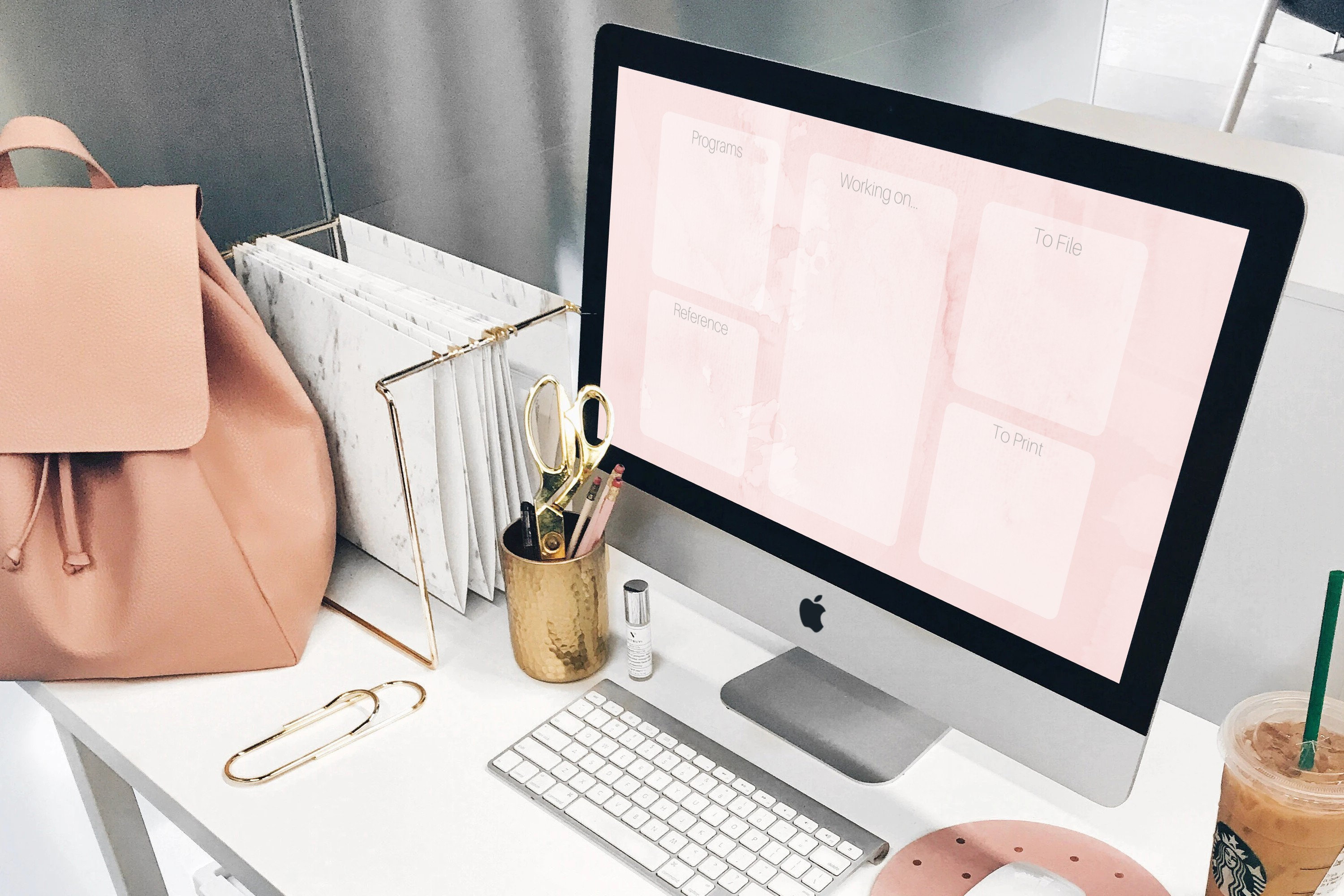 Pink Watercolor Desktop Organizer Wallpaper - Etsy