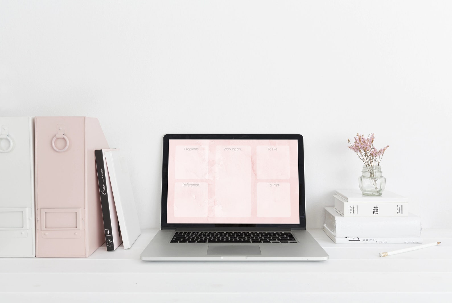 Pink Watercolor Desktop Organizer Wallpaper - Etsy