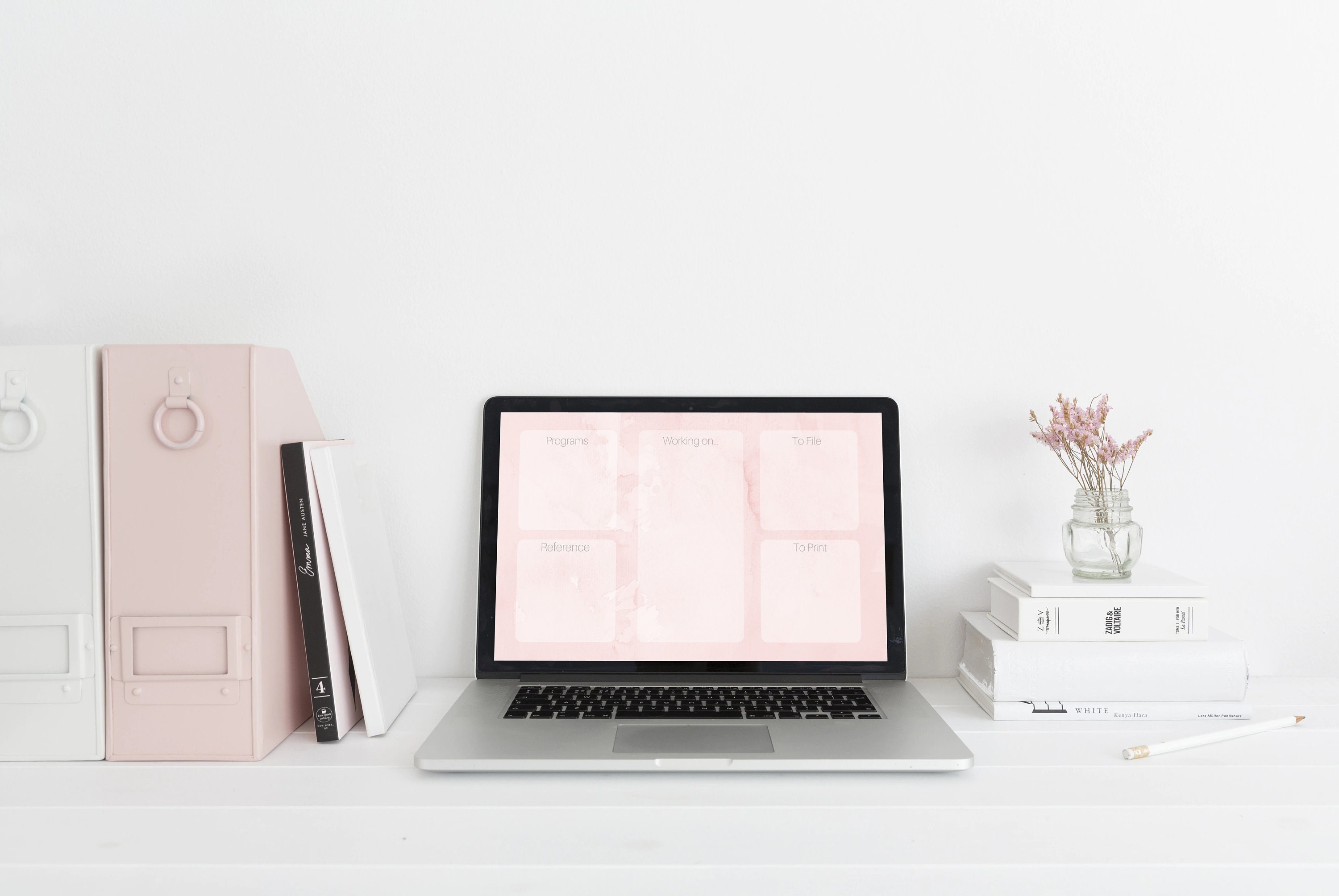 Pink Watercolor Desktop Organizer Wallpaper - Etsy