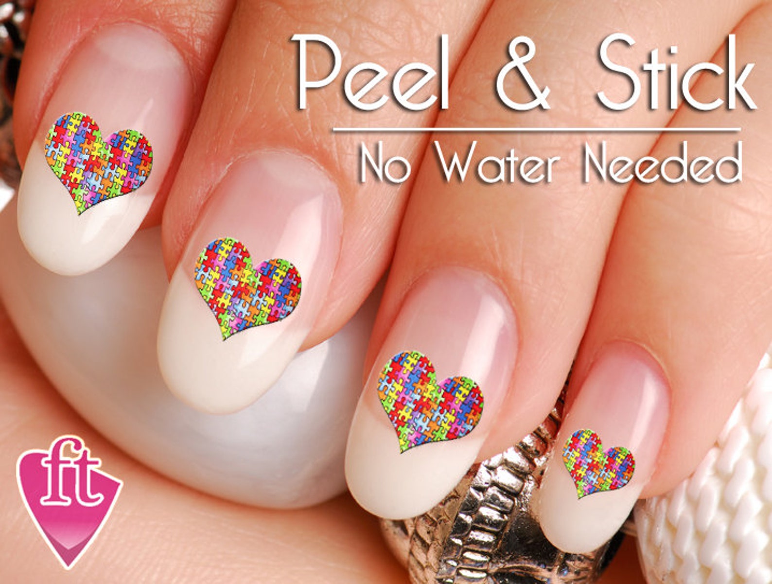 Autism Awareness Ribbon Puzzle Piece and Heart Nail Art Decal | Etsy