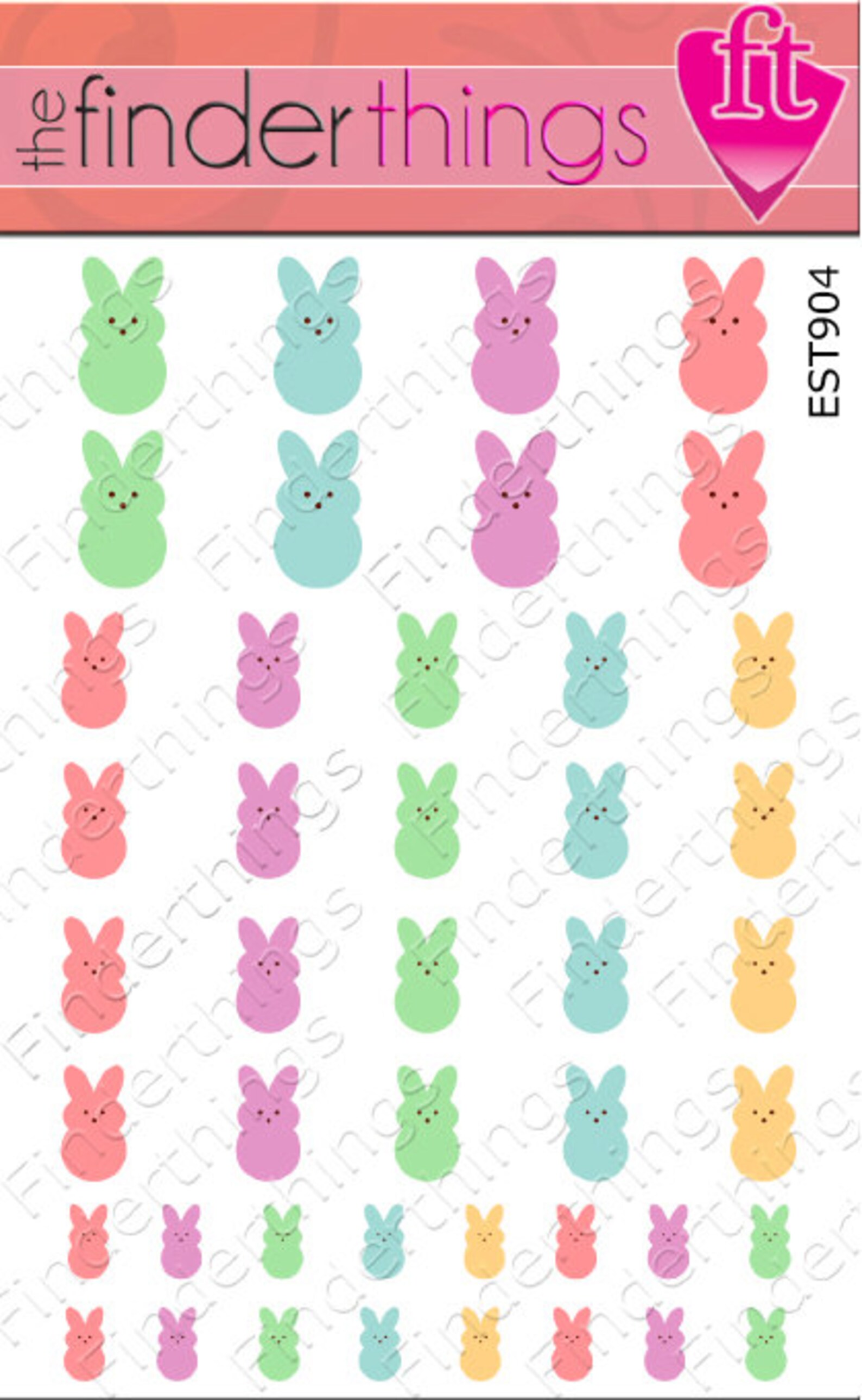 Easter Bunny Peeps Candy Nail Art Decal Sticker Set EST904 - Etsy Canada