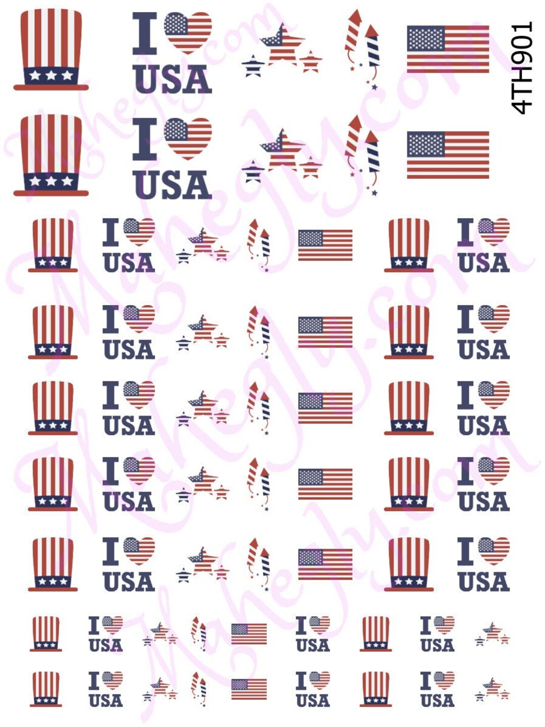 Fourth of July Uncle Sam Flags Nail Decal Stickers 4TH901, 4TH909 ...