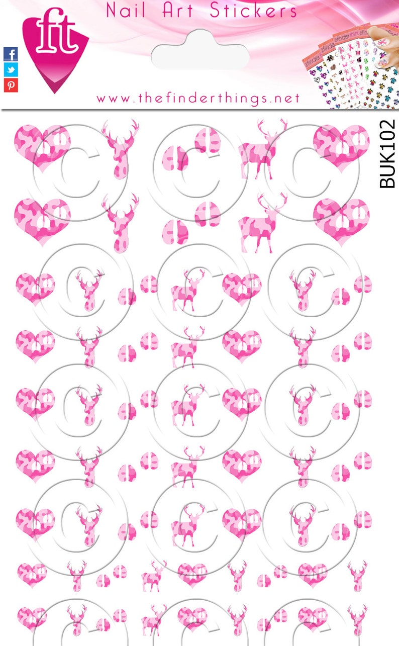 Deer Buck Pink Camo Nail Art Decal Sticker Set BUK102 - Etsy