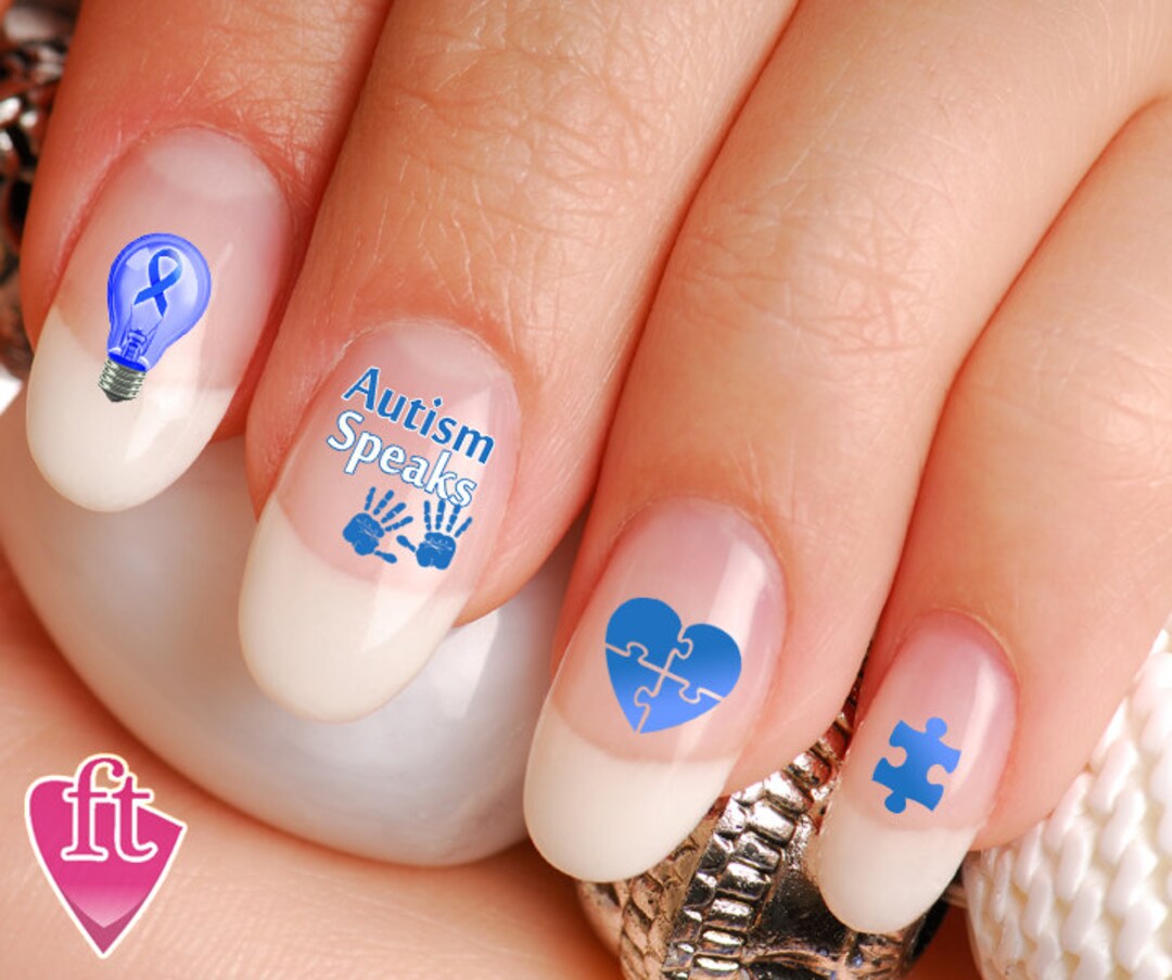 Autism Speaks Awareness Nail Decal Sticker Ribbon Light It up Blue ...