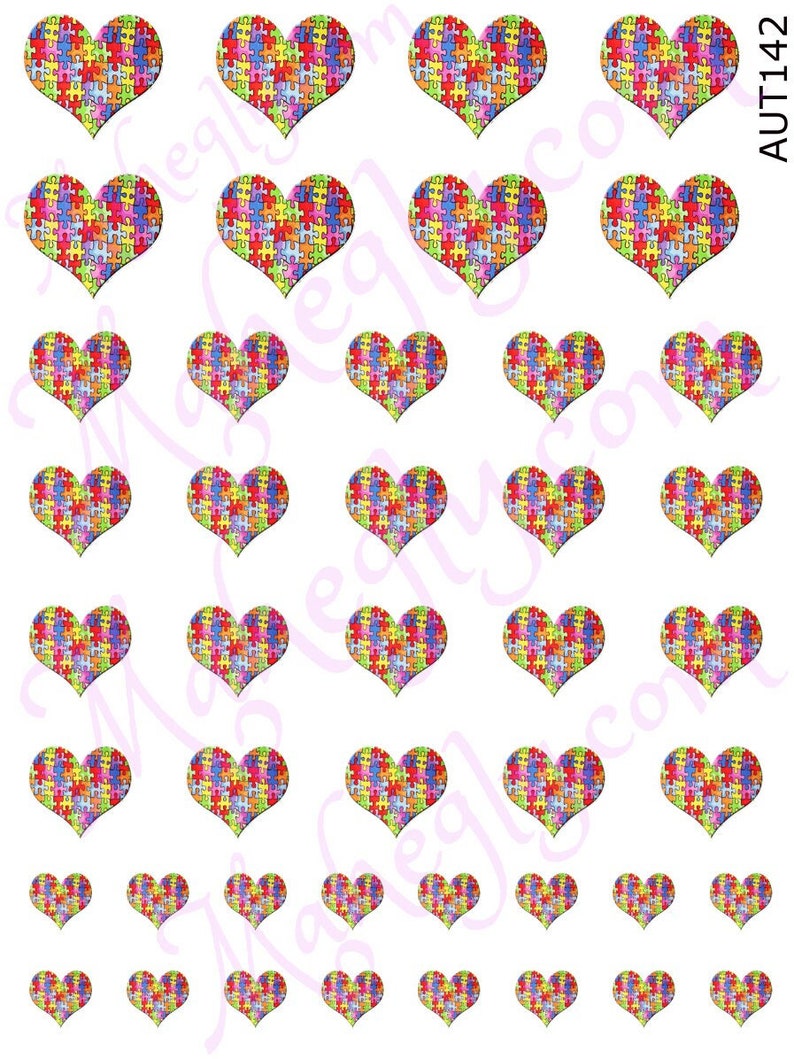Autism Awareness Ribbon Puzzle Piece and Heart Nail Art Decal Sticker ...