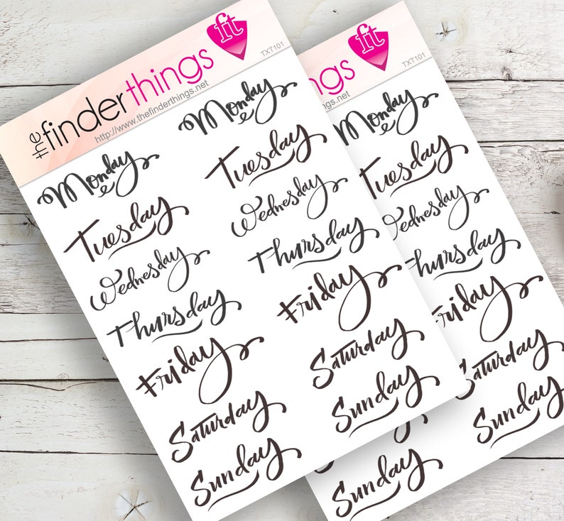 Days of the Week Calendar Colorful Stickers Precut Sticker Sheets (2x ...